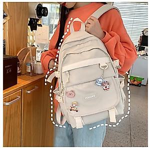 FORJMMP Aesthetic Backpack with Cute Pins, Anti-theft Casual Daypack for Women (White)