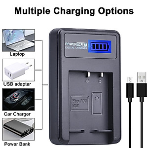 Powertrust 2 Pack NP-BG1 NP-FG1 BG1 Camera Battery and LCD USB Charger for Sony DSC W130 W210 W220 W300 H10 H50 H70 W290 HX7 HX10 HX30 WX10 H55 HX9 T20