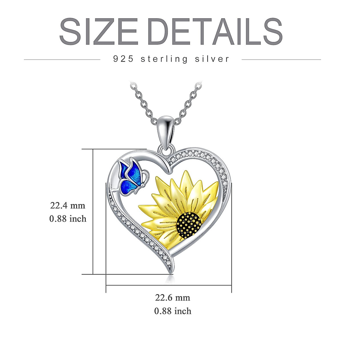MBSUUH Sunflower Heart Necklace with Blue Butterfly Sterling Silver Sunflower Necklace for Women Teen Girls Mother's Day Jewelry Gifts