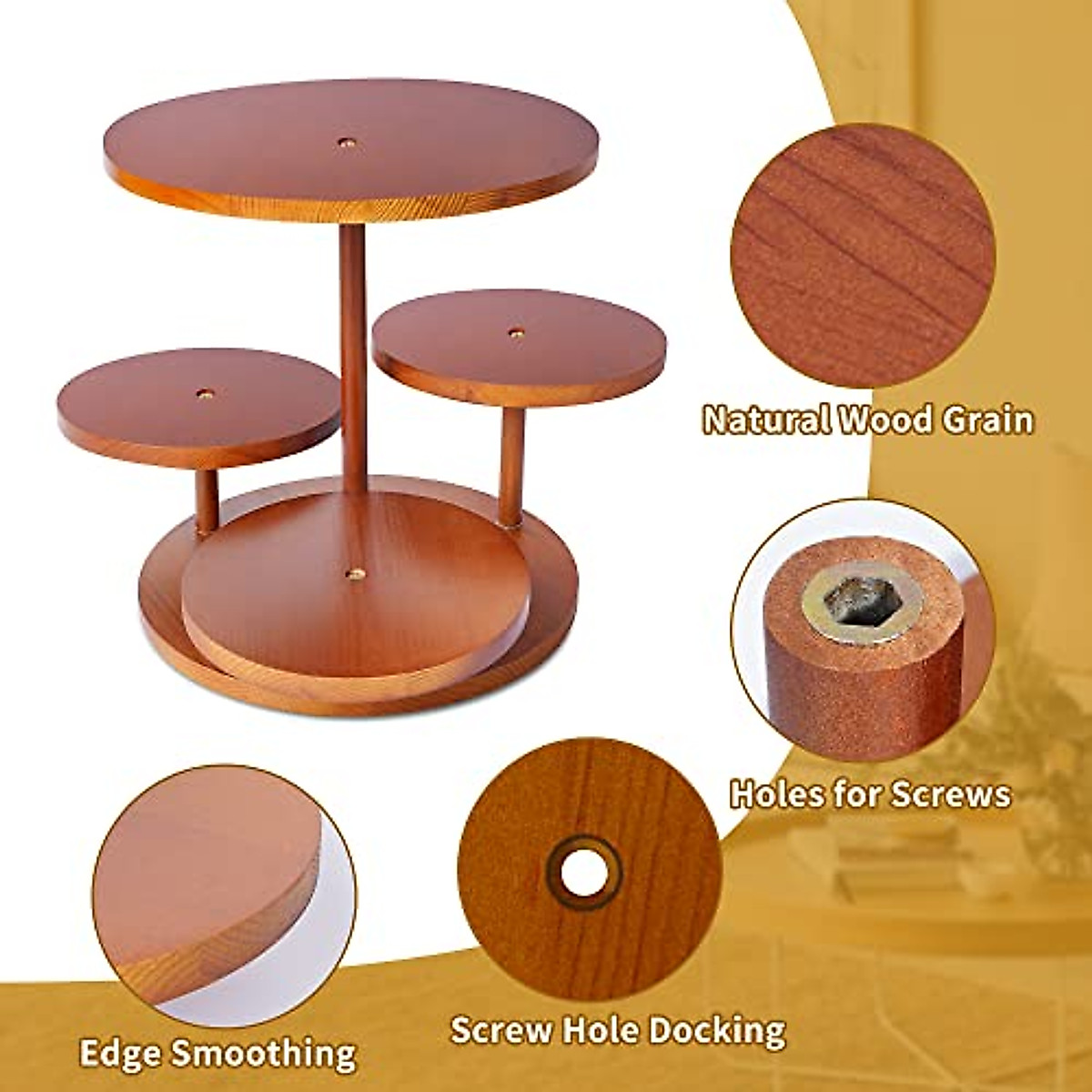 4 Tier Round Cupcake Tower Stand for 50 Cupcakes,Wood Cake Stands with Tiered Tray Decor,Cupcake Holder for Halloween Christmas Birthday Wedding Graduation Baby Shower Tea Party,Dessert Table Display