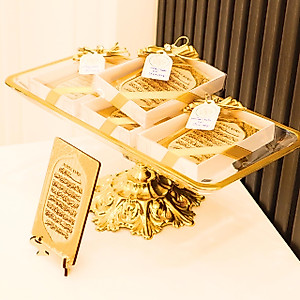 Pack of 10 Personalized Ayatul Kursi Islamic Party Favors Gifts, Ayatul Kursi Muslim Wedding Gifts Engraved on a Brown Wooden Plate Decorated with Golden Acrylic Frame (Brown Wood)