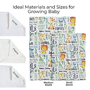 Honestchi Safari Personalized Baby Blankets - Customized Baby Blanket with Name for Boys - Custom Baby Blankets for Baby Shower - Soft, Lightweight & Giftable