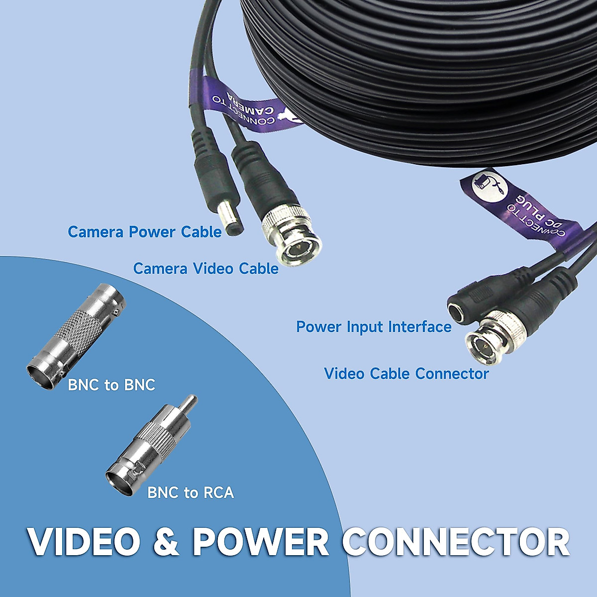 Anlink 4 Pack 100Ft/30M 4K 8MP 5MP All-in-One BNC Video Power Cable, BNC Extension Surveillance Camera Wires for CCTV Camera DVR Systems (8pcs BNC Connectors, 100pcs Cable Clips Included)