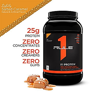 Rule One Proteins, R1 Protein - Lightly Salted Caramel, 25g Fast-Acting, Super-Pure 100% Isolate and Hydrolysate Protein Powder with 6g BCAAs for Muscle Growth and Recovery, 2lbs