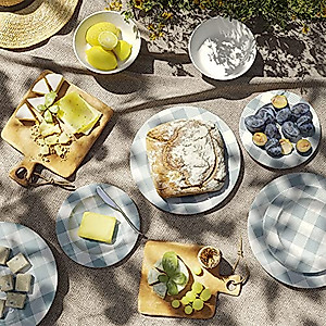 Barnyard Designs 12-piece Melamine Dinnerware Set, Durable Chip-Resistant Dishware for Indoor/Outdoor Use, Service for 4, Light Blue Buffalo Plaid, (Dinner Plate: 11”, Salad Plate: 8.5”, Bowl: 7”)