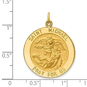 14k Yellow Gold Solid/Large Round Catholic Patron Saint Michael Brushed Matte Finish Pendant Charm Medal