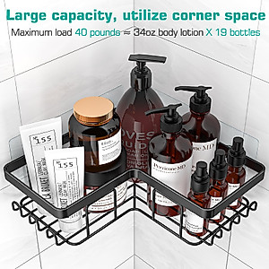 YASONIC Corner Shower Caddy, 3-Pack Adhesive Shower Caddy with Mesh Shower Caddy Portable, Rustproof Stainless Steel Bathroom Shower Organizer, No Drilling Wall Mounted Shower Rack, Bathroom, Black