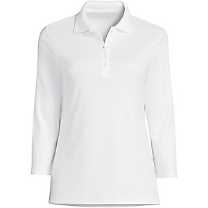 Lands' End Womens Supima Cotton 3Q Sleeve Polo Shirt White Regular Medium