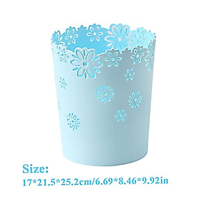 Plastic Trash Can Hollow Flower Wastepaper Basket Round Lidless Garbage Container Bin Blue Paper Basket