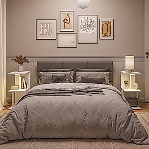 MAHANCRIS End Table with Charging Station and Side Tables with Charging Station bundle，Narrow Side Table for Small Spaces，2-Tier Nightstand with Tempered Glass Top，for Bedroom，Living Room ETWT18E01Z-E