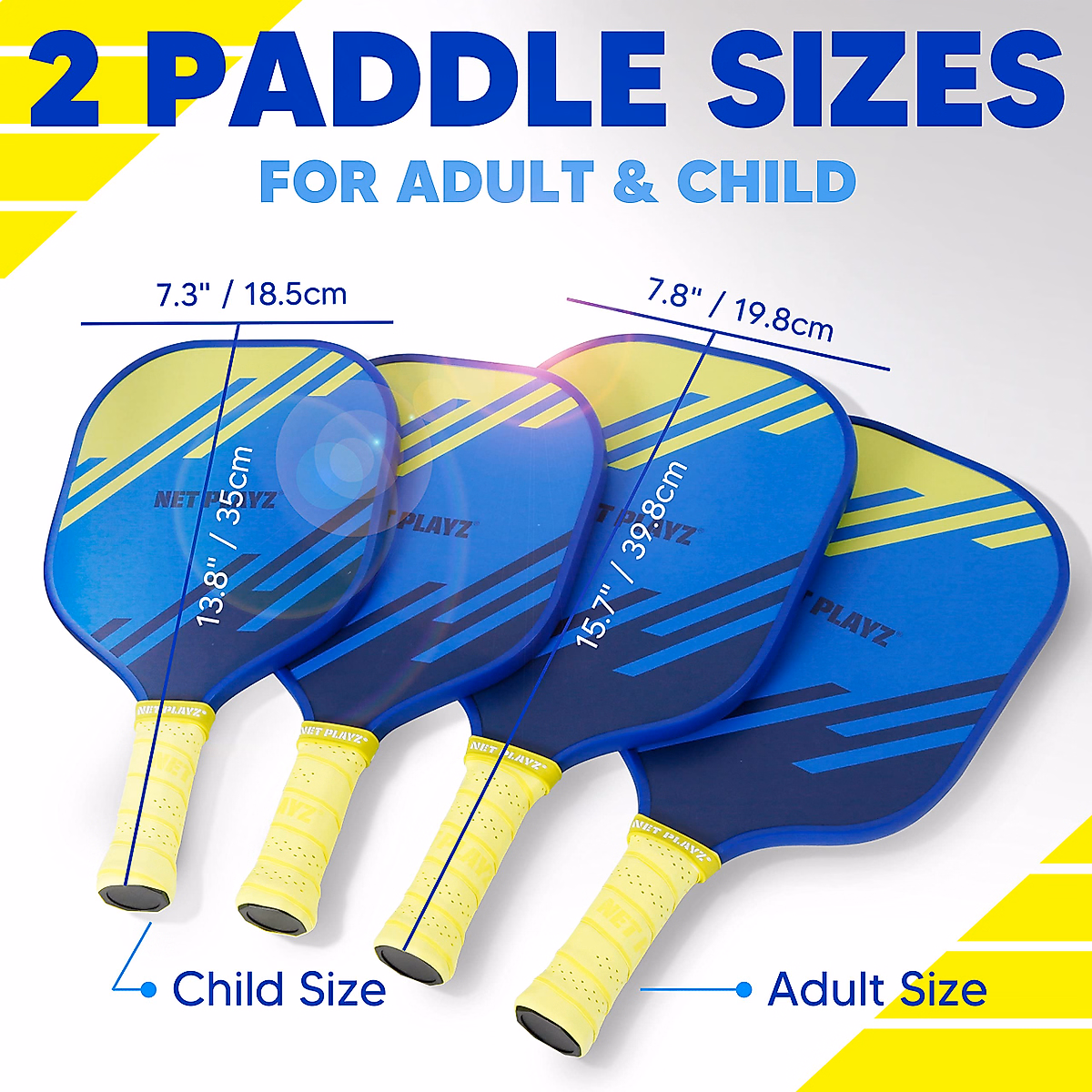 Pickleball Set - Pickleball Paddles Family 4-Pack, USAPA Approved 2 Child-Size & 2 Adult-Size | Family Set for Kids, Parent-Child Adult/Junior,Blue