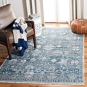 SAFAVIEH Victoria Collection 8' x 10' Blue/Ivory VIC907M Vintage Traditional Distressed Area Rug