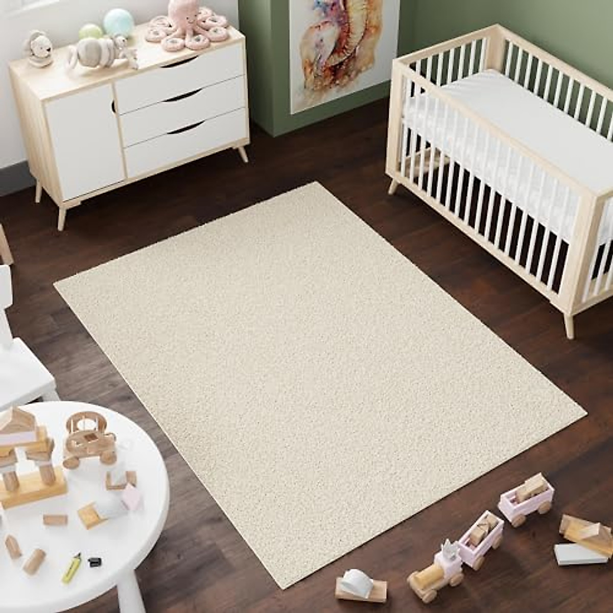 Ottomanson Indoor Solid Shag Design Rubber Back 5x7 Soft Pile Shag Area Rug for Bedroom, Living Room, Dining Room, Office, 5' x 7', Cream