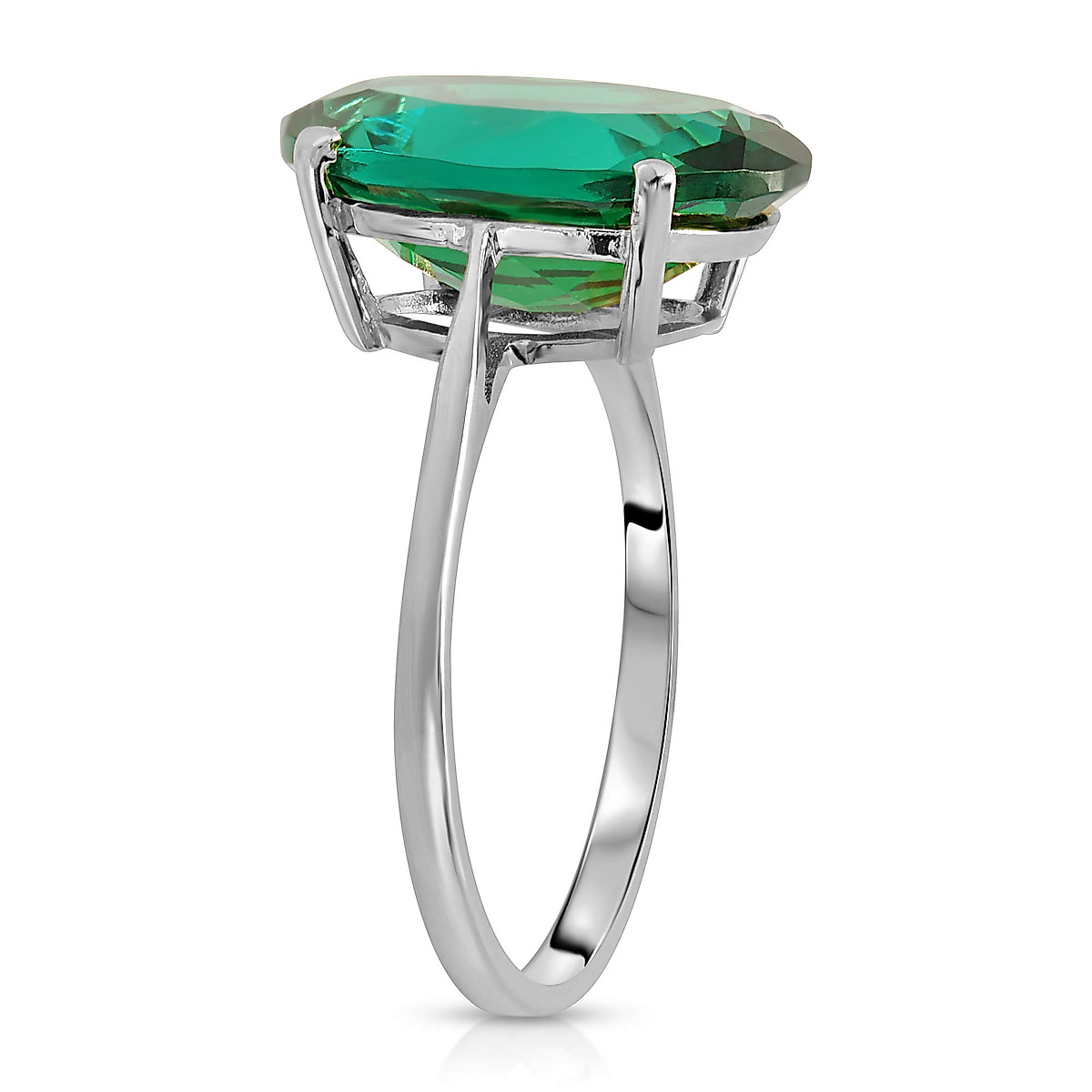 Galaxy Gold GG Stunning 4.50 Carats 14K Solid White Gold Brilliant Oval Cut Emerald Solitaire Ring with Genuine Vibrant Emerald Oval Shape Anniversary Engagement Promise Her Him Unisex (7.5)