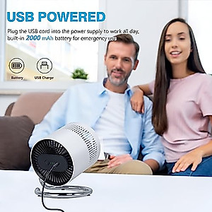 SISMEL Small Desk Fan, Quiet Bedside Rechargeable Fan with 3 Speeds, 360° Adjustment Portable Table Fan, 5 Inches Personal Mini Fan for Bedroom Home Office Outdoor Travel (White)