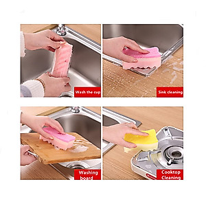 Yellow Pink Colors Multi-Functional Sponges Non-Scratch Scrub Sponges Household Kitchen Cleaning Sponges Durable Scouring Pads,Pack of 4