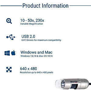 Dino-Lite USB Digital Microscope AM3111T - 0.3MP, 10x - 50x, 230x Optical Magnification, MicroTouch (Discontinued)