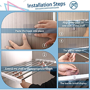 Hershii Adjustable Closet Shelf Wardrobe Rail Metal Hanging Rod Storage Rack Extendable Clothes Divider Separator Organizer for Cabinet Cupboard Kitchen Bathroom, (13.77''-23.62'') X 14.17''