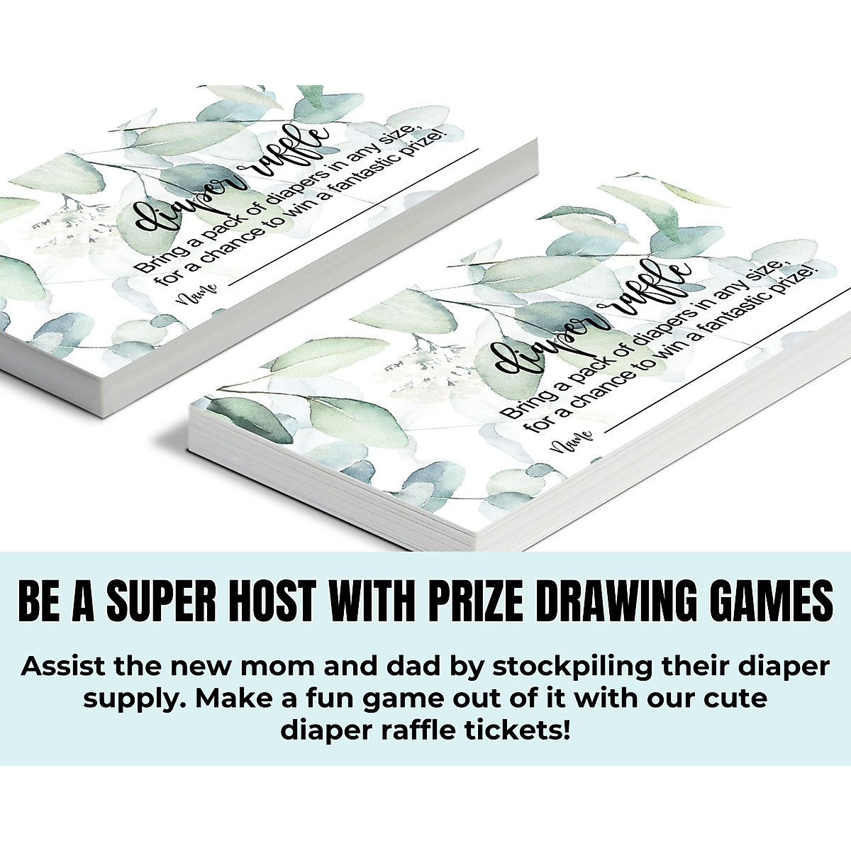Greenery Diaper Raffle Tickets, Rustic Baby Shower Games for Prizes, Girls Baby Shower Diaper Raffle Invitation Insert Cards, 50 Pack