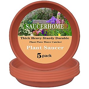 SAUCERHOME 5 Packs Plant Saucer Pot Tray 6 8 10 12 14 16 19 20 Inch Plastic Flower Planter Saucers and Drip Trays for Indoors Outdoors, Heavy Durable Plant Plate Water Catcher (6 Inch Terracotta)