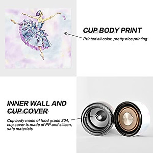 CaTaKu Watercolor Ballet Dancer Water Bottle Insulated 16 oz Stainless Steel Flask Thermos Bottle for Coffee Water Drink Reusable Wide Mouth Vacuum Travel Mug