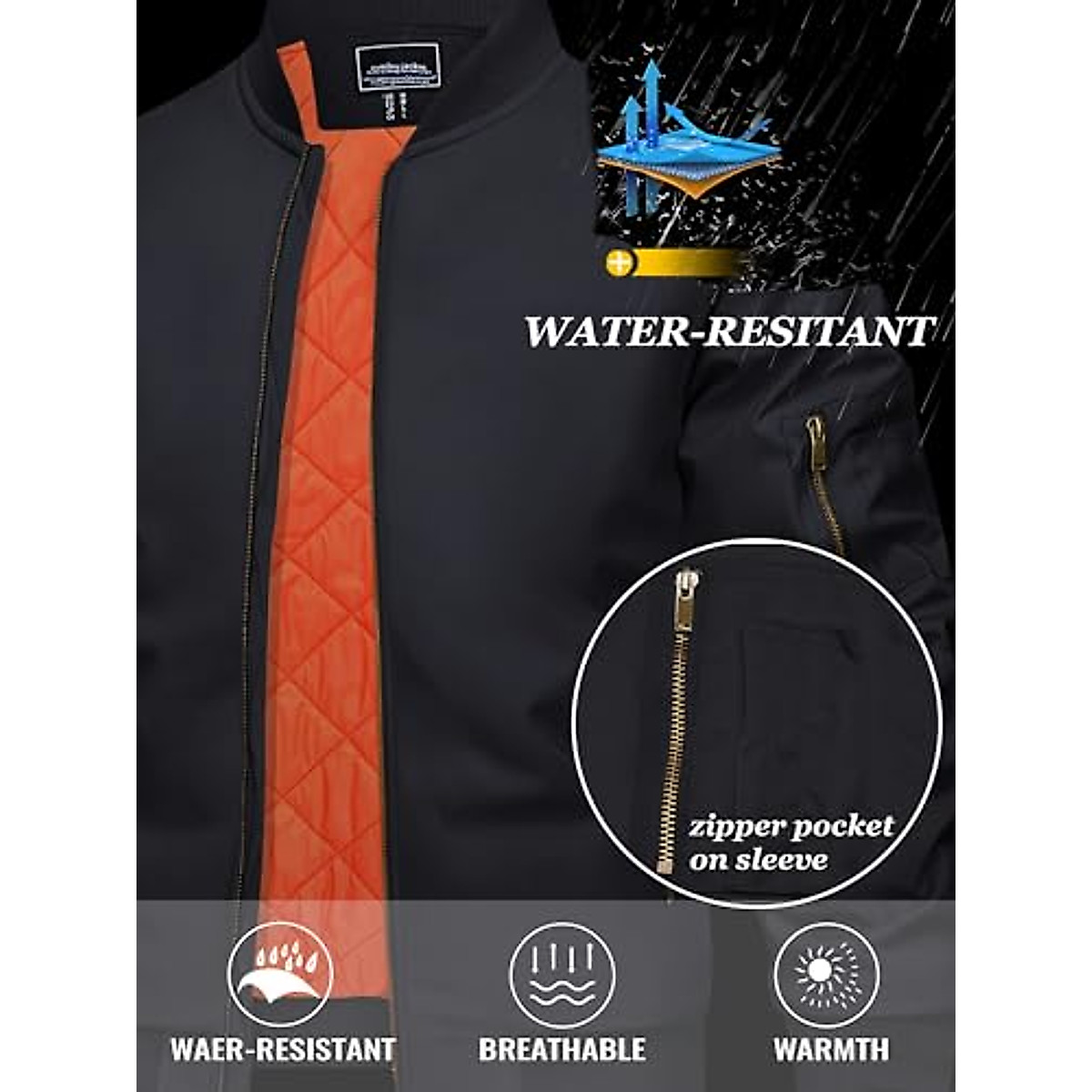 KEFITEVD Men's Bomber Jacket Windproof Quilted Jacket Winter Casual Sportswear Jacket Black Jacket for Men Windbreaker Jackets Men