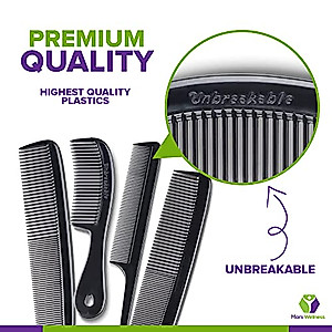 Mars Wellness 4 Piece Professional Comb Set Black - USA MADE - Fine Pro Tail Combs, Dresser Hair Comb Styling Comb - Premium Grade for Men and Women - Parting Teasing and Styling