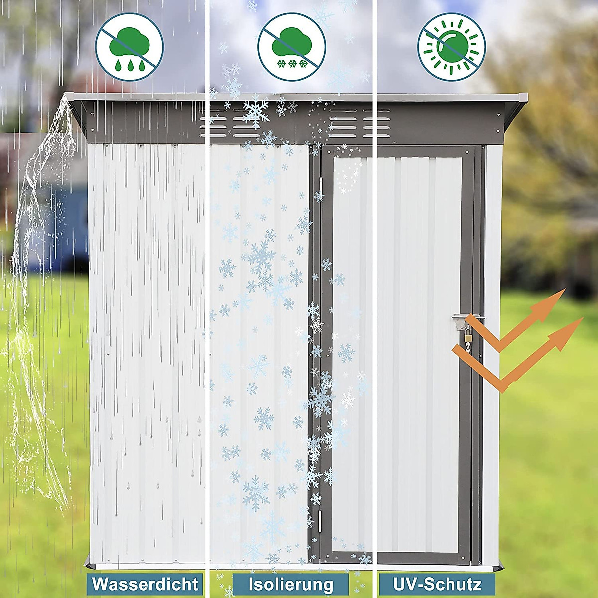 Rophefx 5' x 3' Outdoor Metal Storage Shed, Outside Waterproof Tool Shed, Steel Garden Shed with Single Lockable Door for Backyard, Patio, Lawn, White & Grey