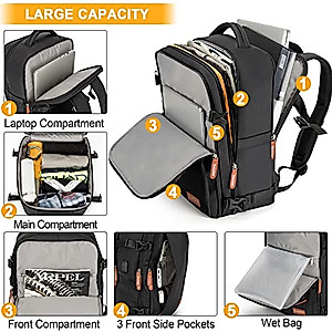 BAGODI Travel Laptop Backpack,15.6 Inch Flight Approved Carry on Backpack,Waterproof Large 40L Hiking Backpack Casual Daypack (Black)