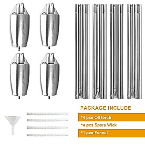 Oil Torch Lamp Torch for Patio/Garden/Lawn/Backyard - 55 inch - Stainless Steel - Fiber Glass Wick - Set of 4 Pieces-Outdoor Oil Lamp for Citronella