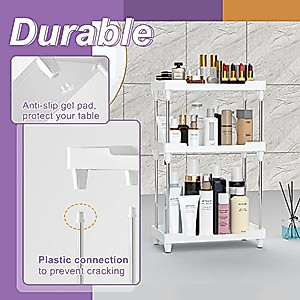Bathroom Organizer Countertop, 3-Tier Vanity Tray Corner Shelf for Makeup Cosmetic Perfume Skincare Bathroom Supplies and More, Multi-Functional Acrylic Organizer in Vanity Dresser and More - White