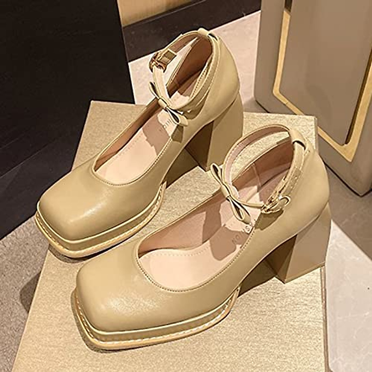 Women Casual Shoes Fashion Square Toe High Heel Thick Heel Square Heel Comfortable Simple Spring New Pattern Shoes Slingback Sandals Khaki
