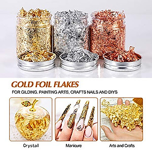 YULIKTOR Gold Foil Flakes for Resin,3 Bottles Metallic Foil Flakes 15 Gram,Imitation Gold Foil Flakes Metallic Leaf for Nails, Painting, Crafts,Slime and Resin Jewelry Making,Gold,Silver,Copper Colors