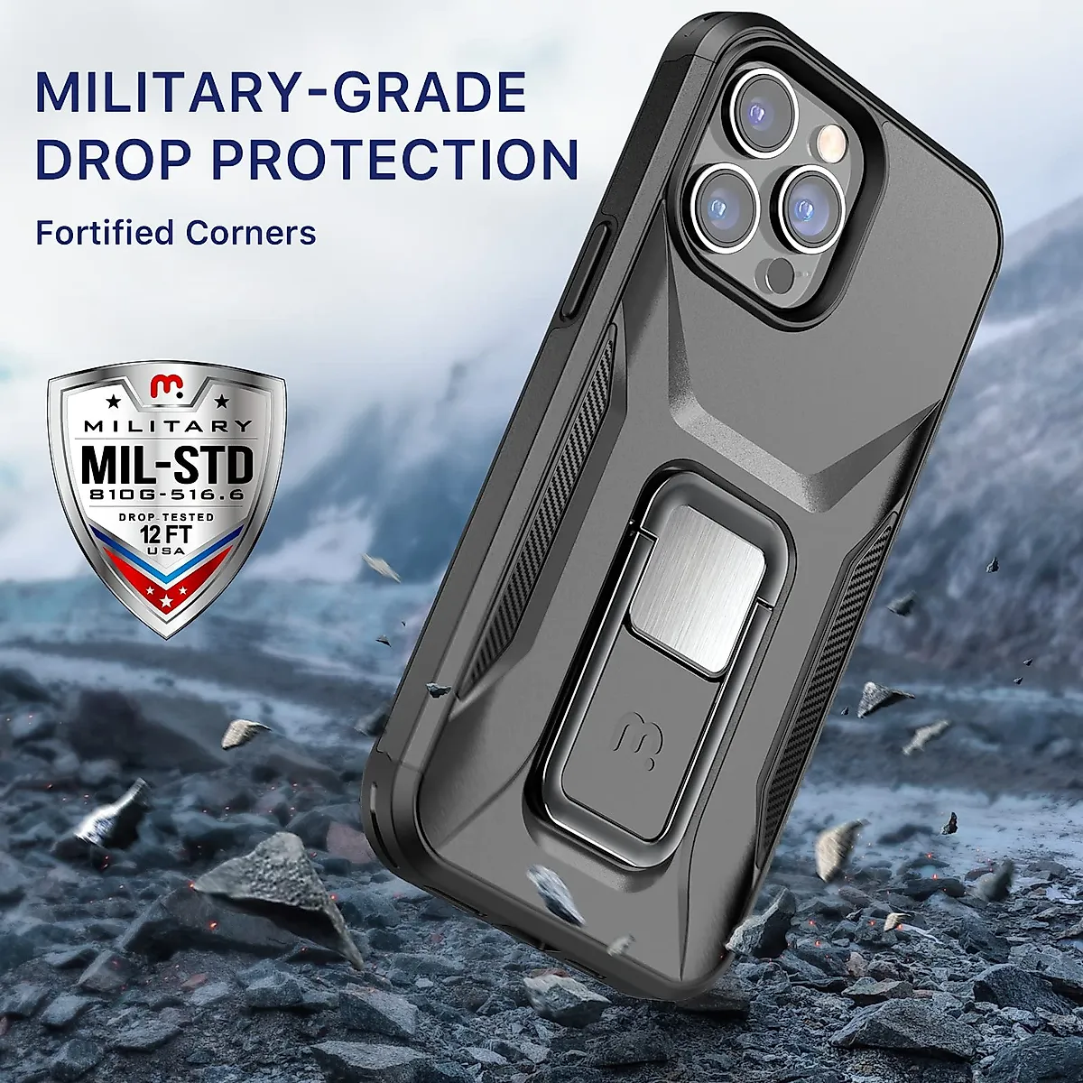 MYBAT Pro Stealth Series Phone Case for iPhone 14 Pro Max Case with Stand 6.7",Support Magnetic Car Mount, Heavy Duty Military Grade Drop Protective Rugged Bumper Armor Covers(Black)