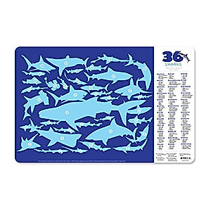 Crocodile Creek 36 Animals/Sharks 2-Sided Placemat, Blue/Green/Teal/Grey/Red