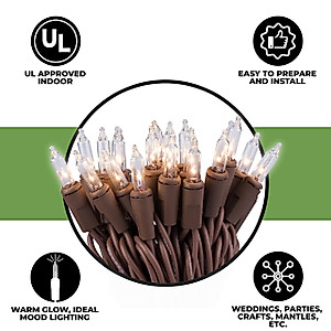 612 Vermont 20 Clear Mini Christmas String Lights on Brown Wire Cord, UL Approved for Indoor Use Only, 5 Foot of Lighted Length, 6 Foot of Total Length