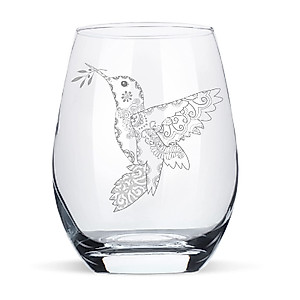 Geiserailie Hummingbird Stemless Wine Glass Hand Stemless Glass Christmas Branch Coffee Tea Cup Exquisite Presents for Women Friends Men, 15.2 oz