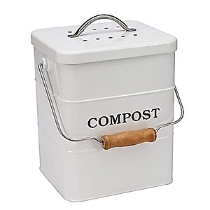 Xbopetda Stainless Steel Compost Bin for Kitchen Countertop,1 Gallon, includes Charcoal Filter,Compost Bucket Kitchen Pail Compost with Lid -White