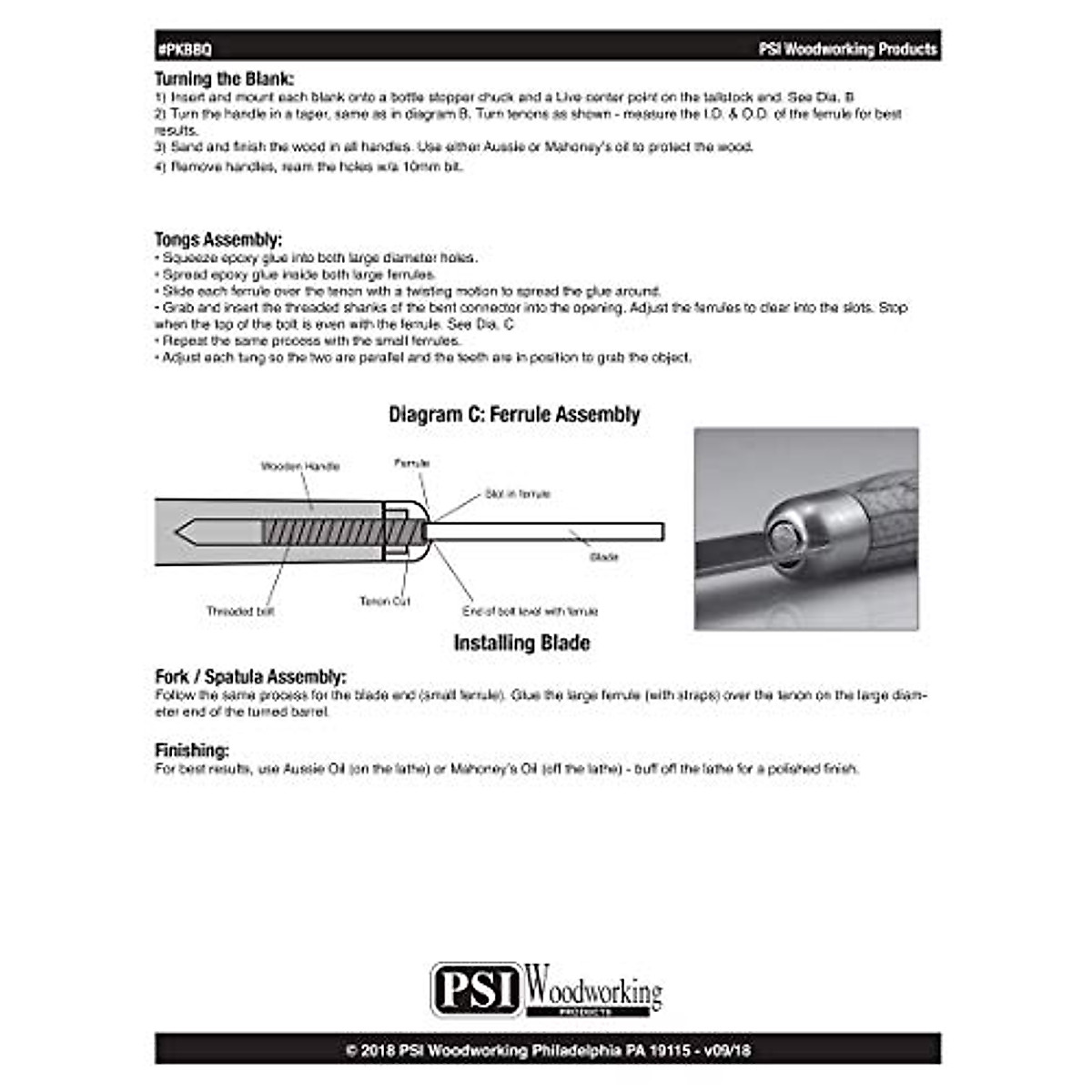 Penn State Industries PKBBQ 3pc Stainless Steel BBQ Grill Utensil Woodturning Project Kit