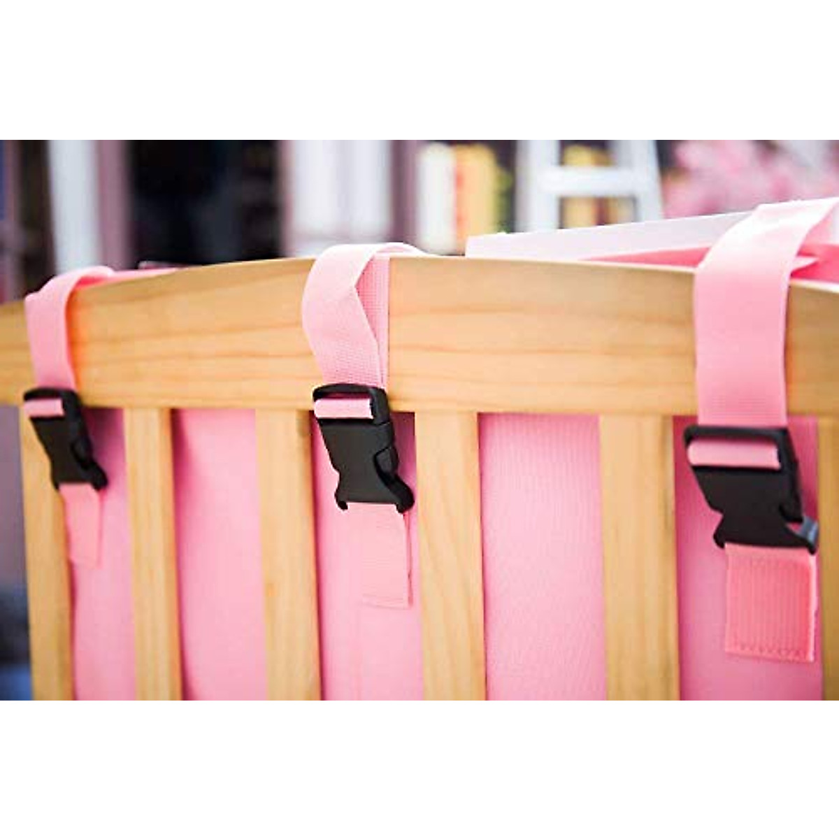 Bedside Caddy Improved With 3 POM Buckles -Hanging Organizer For Phone, Tablet, Accessory&TV Remote - Best For Dorm Room, Bunk Bed, Hospital Bed, Bed Rail, Headboard, Apartment, Bathroom&Travel (Pink)