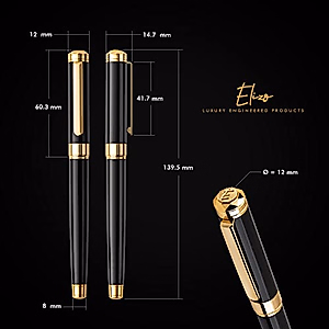 Elizo Luxury Pen Fancy Pens Real 24K Gold Plated Trim Leather Pen Case Nice Pen Gift Set Rollerball Schmidt Ink Refill Cool Pens Best Pens Cute Pens EDC Pen Executive Smooth Writing Pens for Men Women
