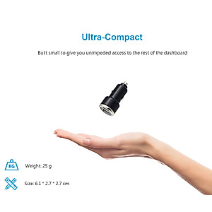 Cliff-Top® 3.3 Amp Ultra Fast USB Car Charger (Auto Shunt) for Auto, Truck, Motorcycle, and Marine - Made in Taiwan (Black)