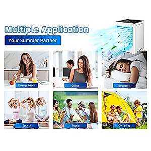 Portable Air Conditioner 3 Speed Evaporative Rechargeable Cooler Fan with Led Light, Personal Mini Humidifier Fan for Your Desk, Nightstand, Coffee Table, Room, Bedroom, Office & Kitchen