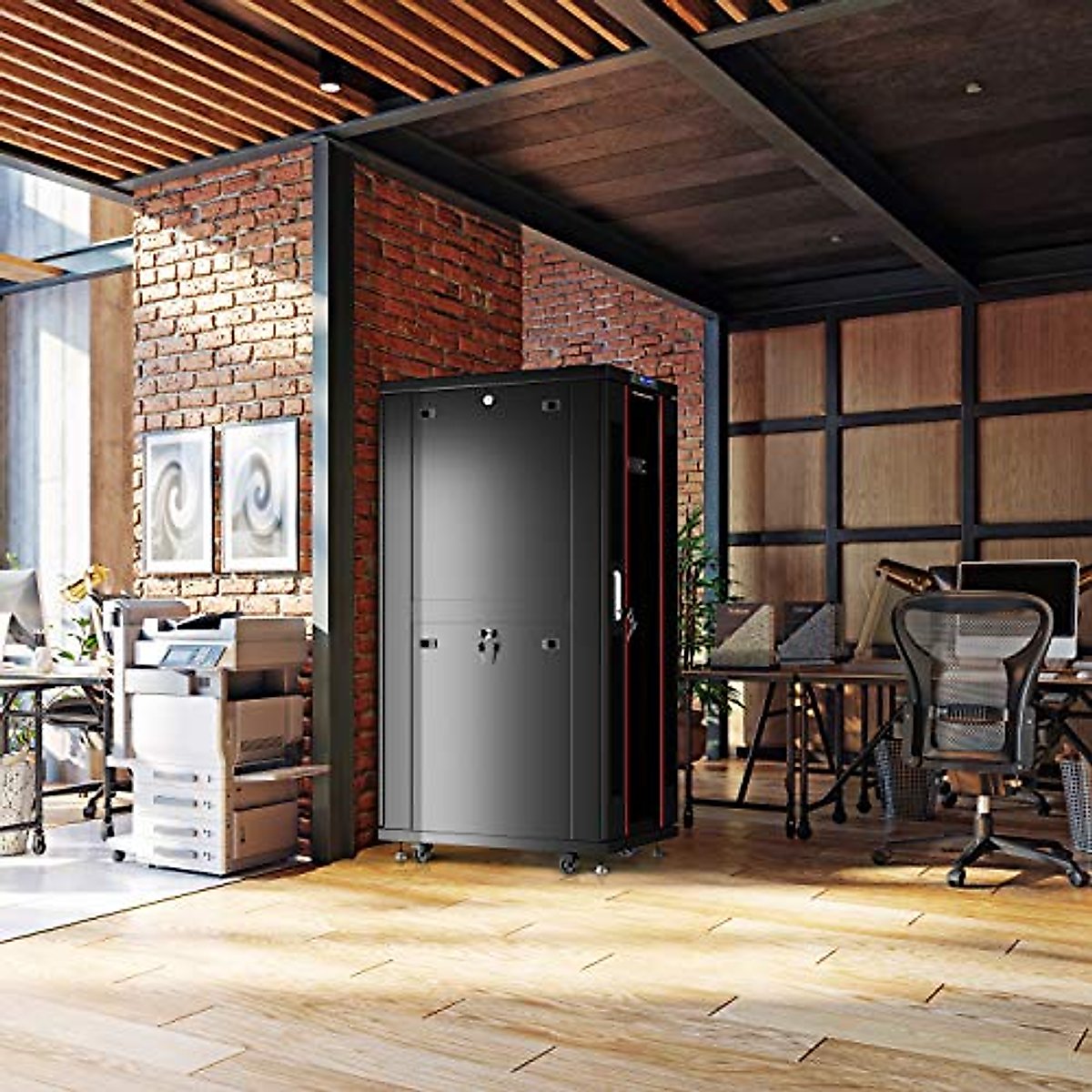Server Rack - Locking Cabinet - Network Rack Cabinet Enclosure - 27U - Rack Mount - 32 Inch Deep - Server Cabinet - on Casters - Rack Shelf - Cooling Fan - Thermostat - Sysracks - SRF