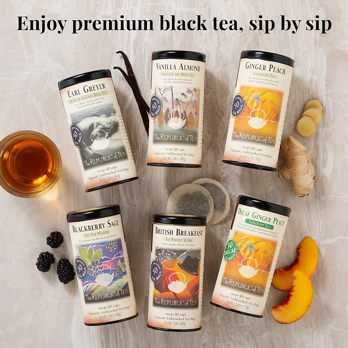 The Republic of Tea – Mango Ceylon Black Tea, Metabolic Frolic Tea, 50 Tea Bag Tin