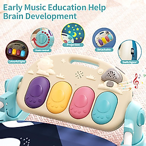 Jovow Baby Gym with Kick and Play Piano,Baby Play Mat Tummy Time Baby Activity Gym Mat with 5 Infant Learning Sensory for Baby, Music and Lights Boy or Girl Gifts for Newborn (Green)