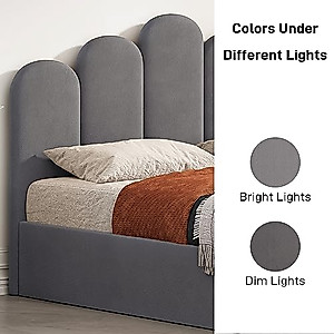 QNZK Full Size Lift Up Storage Bed, Velvet Headboard Upholstered Platform Bed Frame with Hydraulic Storage System & Wooden Slats Support, No Box Spring Needed, Under Bed Storage, Grey