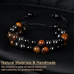 Verybegin Handmade Bracelet, Protection Bracelet, 8mm Beads of Natural Black Hematite and Yellow Tiger Eye and Black Agate Stone Bracelet, Bring Luck and Prosperity and Happiness