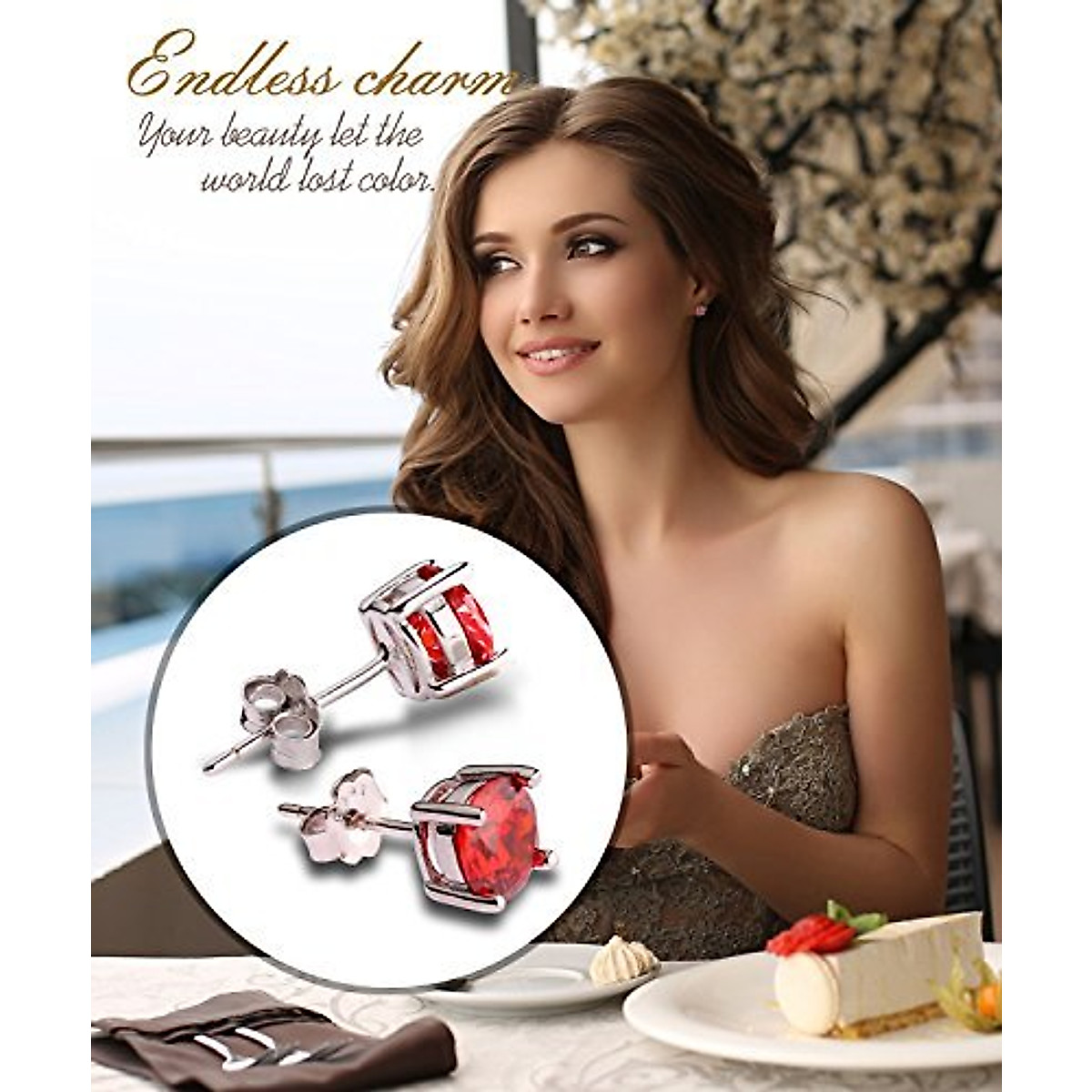 UHIBROS 6 Pairs Stainless Steel Stud Earrings Set For Mens Womens Hypoallergenic Cubic/Square Zircon Earrings 18K White Gold 316L CZ Earring