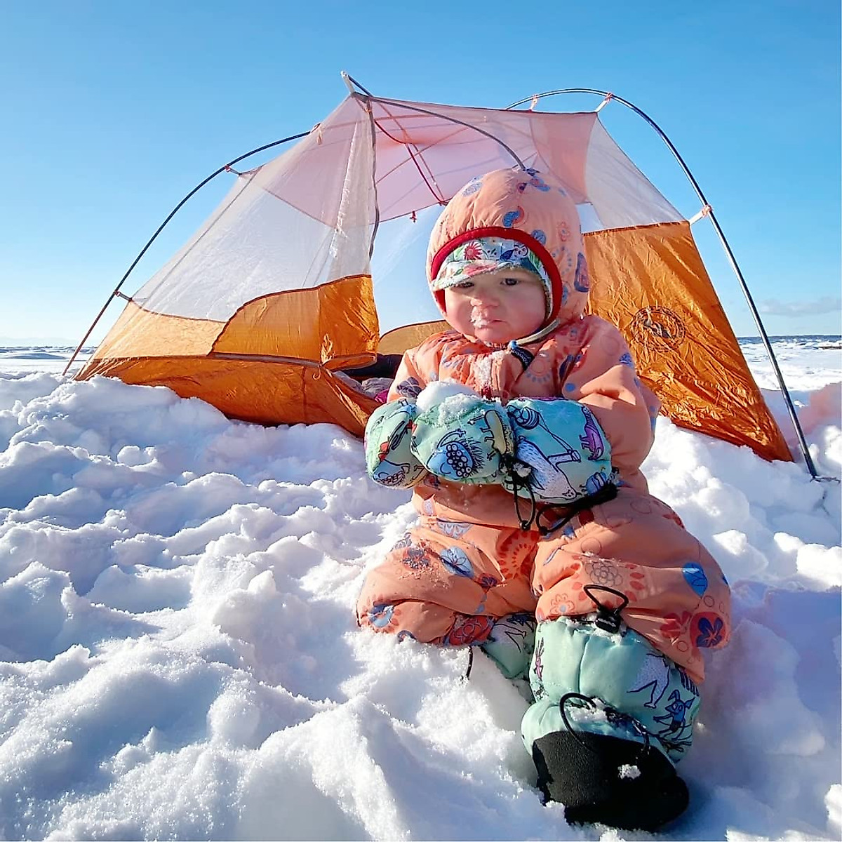 L-Bow Infant Little Monsters Cold Weather Mittens + Winter Toddler Mittens For Snow (Blue, 12-24m)